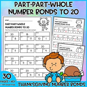 Thanksgiving Part-Part-Whole Number Bonds to 20 Missing Whole &Missing Part Math