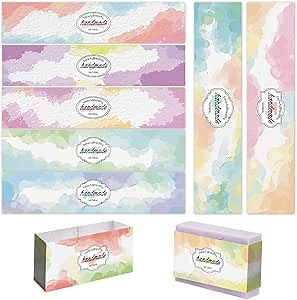 PH PandaHall 90PCS Paint Stain Soap Paper Tag, 9 Styles Soap Packaging Paper Soap Sleeves Covers for Handmade Soap Lotion Bars Bath Gift Wrapping, 8.2x1.9 Inch/21x5cm