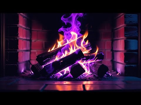 Fireplace Purple Ambience and Gentle Crackling Sound | Soothing Purple Background Flame