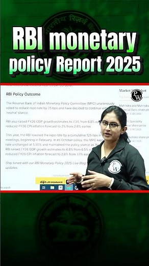 RBI Monetary Policy Report 2025 📈 #RBI #MonetaryPolicy #current_affairs #bankingwallah #pw