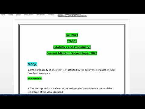 STA301 Midterm Current Paper 2023 || STA301 Midterm Preparation Fall2023 || Statistics & Probability