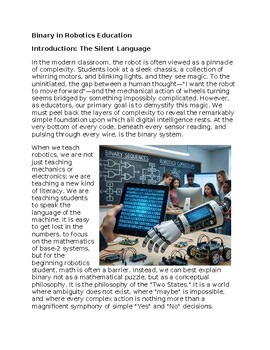 Binary in Robotics Education - Reading Passage and x 10 Questions