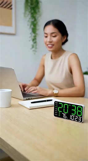 Large LED Display Digital Wall Clock with Voice Control Dual Alarms Temperature Date Week Adjustable Brightness Sleek Black Design for Home Office