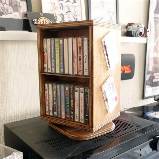 Rotating Wooden Cassette Tape Organizer With Custom Engraving Holds 40 Tapes - Etsy UK