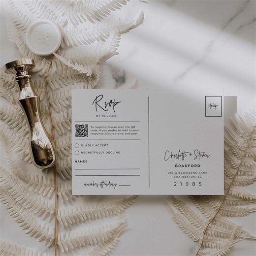 QR Code RSVP Postcard Template Canva, Modern Wedding Reply Card, Minimalist Wedding QR Code Response Card, Wedding Website Insert, SE1 - Etsy