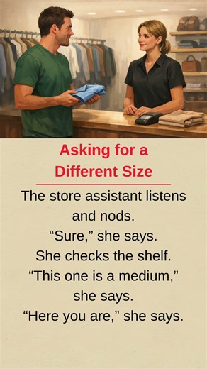 Asking for a Different Size | Easy English Reading & Listening Practice (A2) #englishforbeginners
