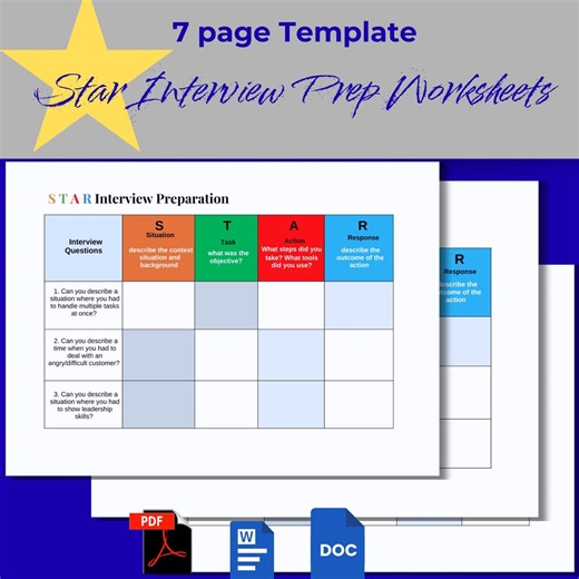 STAR Method Interview Prep Worksheet, Behavioral Questions (PDF Template) - Etsy