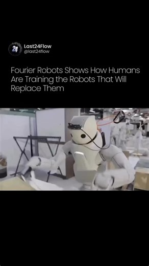 Last24flow on Instagram: "Humans Are Teaching The Robots That Will Soon Help (Or Replace) Them Fourier Robots is showing the future of robotics training. Using exoskeletal arms and brain-computer interfaces, human operators are teaching humanoid robots household tasks with natural, fluid movements—no joysticks required. Every gesture and intention is captured in real time, producing demonstrations that look and feel like real human motion. By allowing multiple operators to train multiple robots 