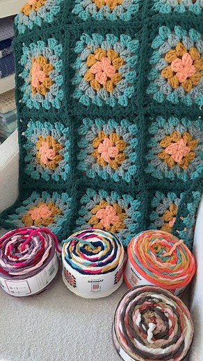 Daisy Farm Crafts on Instagram: "The squares are joined! This was such a fun granny square blanket to make. (I think I’m going to find the coordinating color to add a border) Shop the yarn at the link in our stories or story highlights. #bernatyarn"