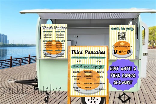 Mini Pancake Cart Signs, Payments Menu Price Signs, Editable in Canva, Street Vender Food Truck Bundle, Mobile Food Cart Business Branding - Etsy