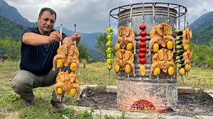1.6M views · 10K reactions | Fried Chicken With Vegetables Around A Unique Oven From An Old Barrel #chicken #vegetables #village | Wilderness Cooking | Facebook