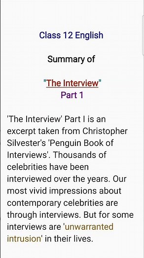 The Interview Class 12 Summary Cbse Exam
