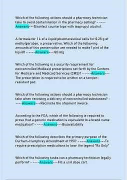 EXCPT PHARMACY TECHNICIAN CPHT PRACTICE TEST 20 A NEWEST ACTUAL 2025/2026 WITH COMPLETE QUESTIONS