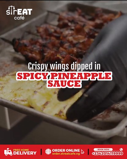 Pineapple, but make it a sauce for BBQ chicken wings. Awwnnn! A delight worth a full vibe殺殺 Visit us in Abuja or Kano or order via +2342014119999. #pineapplesauce #bbqchickenwings #foodlovers #streatfood #streatcafeng | StrEat Cafe | Facebook