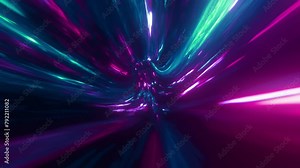 The video showcases a loop of vortex light streaks creating a wormhole effect, simulating the sensation of traveling at light speed with dynamic and swirling visuals that convey depth and motion.