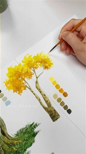 How to Paint An Autumn Tree with Gouache | Painting Gouache