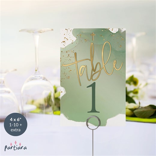 Editable Table Number Template Digital Download: Sage Green Gold Party Table Decor Printable P629 - Etsy UK