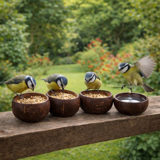 Coconut Shell Bird Feeder & Bath | Garden Wildlife, 4 Piece Kit - Etsy UK