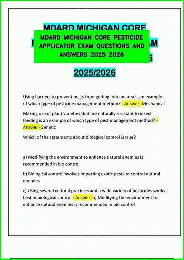 MDARD MICHIGAN CORE PESTICIDE APPLICATOR EXAM QUESTIONS AND ANSWERS 2025 2026 video