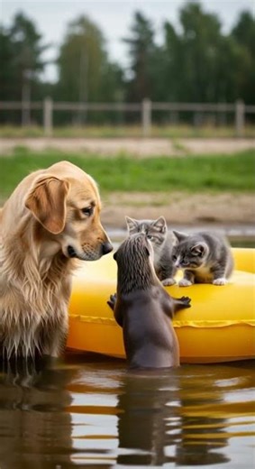 Kittens Meet a Friendly Otter While Exploring the Lake Shore #cute #animals #pets