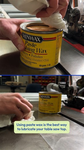 A quick reminder to apply paste wax to your table saw so wood slides smoothly and everything runs a little safer. #woodworkingtips #shopsafety #handyhints #diyprojects #familyhandyman | Family Handyman
