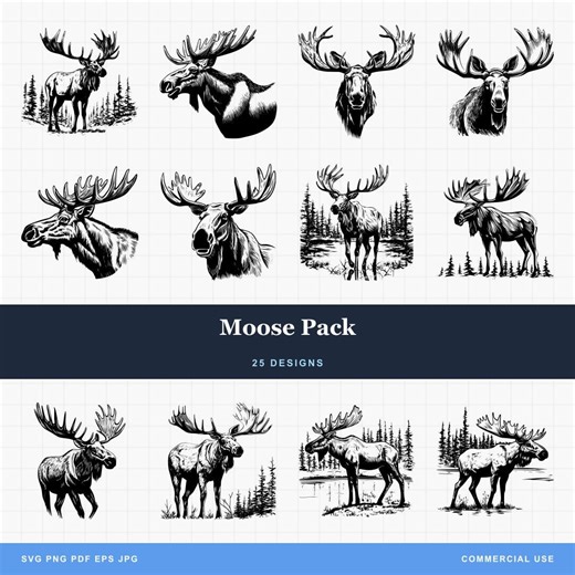 Moose Design Bundle PNG & SVG Formats Good for Laser Engraving and Print Moose Walking, Moose Head, Moose Running, Moose in Woods - Etsy