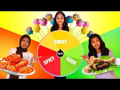 COLOUR WHEEL OF SWEET Vs SOUR Vs SPICY FOOD CHALLENGE 🤩 | PULLOTHI