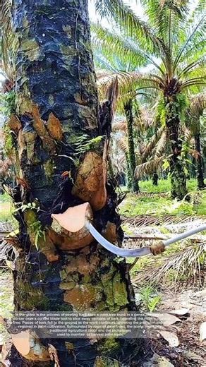 Manual Palm Tree Maintenance – Bark Removal in Dense Plantation!