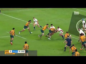 Taniela Tupou powers over on his return for the Wallabies v England