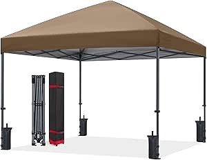 ABCCANOPY Pop Up Canopy - Outdoor Patio Portable Canopy Tent Heavy Duty for Backyard and Deck with 4 Sandbags(Khaki, 12x12)
