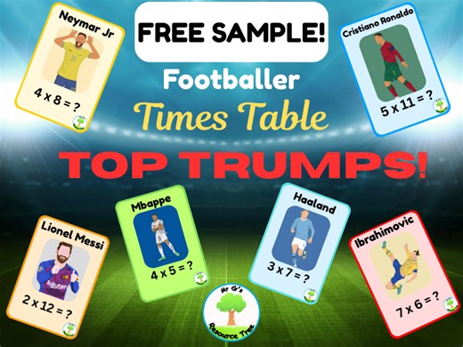 FREE SAMPLE - X TABLE Football Player TOP TRUMPS & FLASHCARDS! Link to the complete bundle below! | Teaching Resources