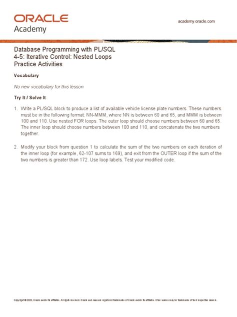 database programming with pl sql 4 5 iterative control nested loops practice activities pdf