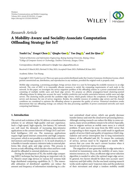 pdf a mobility aware and sociality associate computation offloading strategy for iot