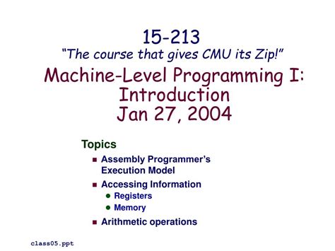 ppt machine level programming i introduction jan 27 2004 powerpoint presentation id 1822942
