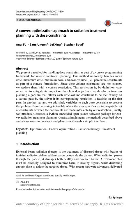 a convex optimization approach to radiation treatment planning with dose constraints