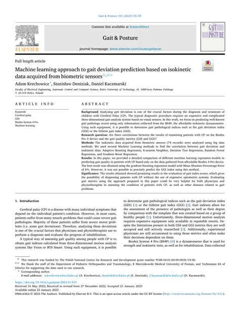pdf machine learning approach to gait deviation prediction based on isokinetic data acquired