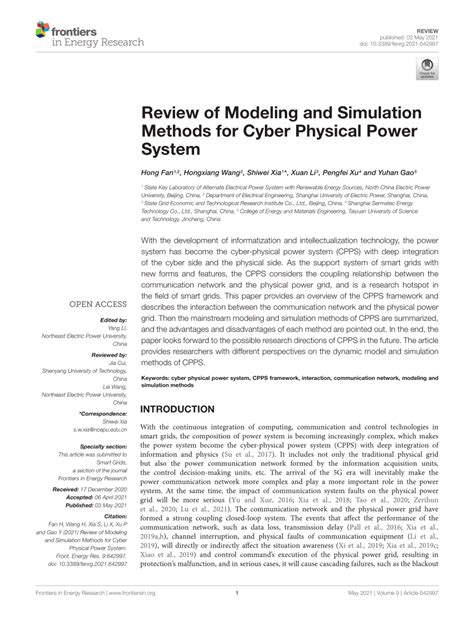 pdf review of modeling and simulation methods for cyber physical power system