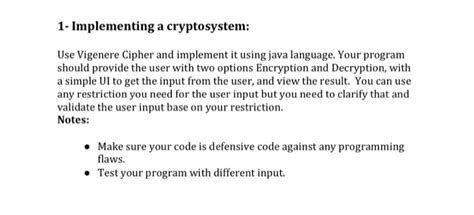 solved 1 implementing a cryptosystem use vigenere cipher