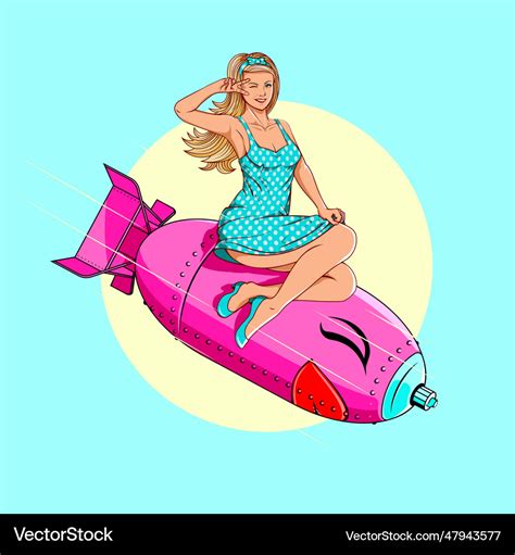 Pretty Doll Riding The Atomic Bomb Pin Up Girl Vector Image