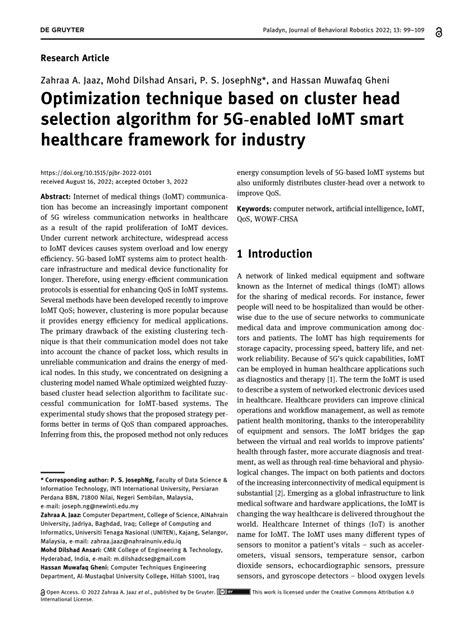 pdf optimization technique based on cluster head selection algorithm for 5g enabled iomt smart