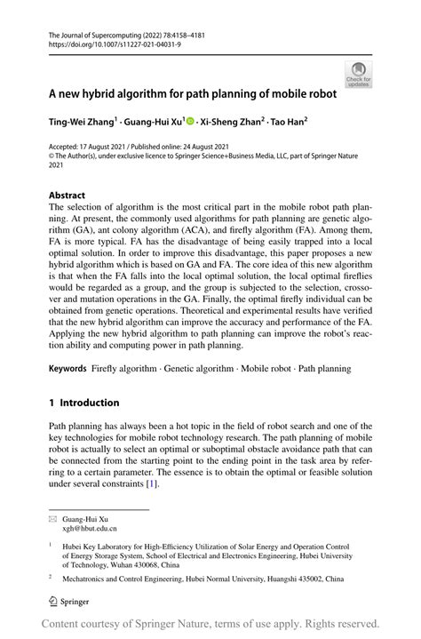 a new hybrid algorithm for path planning of mobile robot request pdf