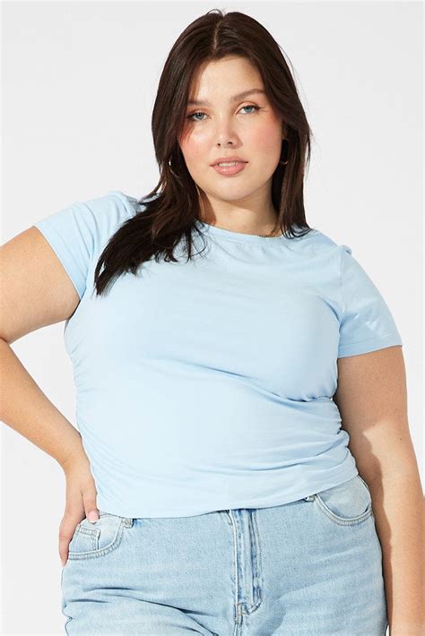 Blue Supersoft Top Short Sleeve Crew Neck Side Ruched You And All