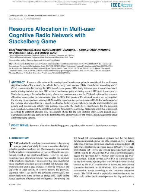 pdf resource allocation in multi user cognitive radio network with stackelberg game