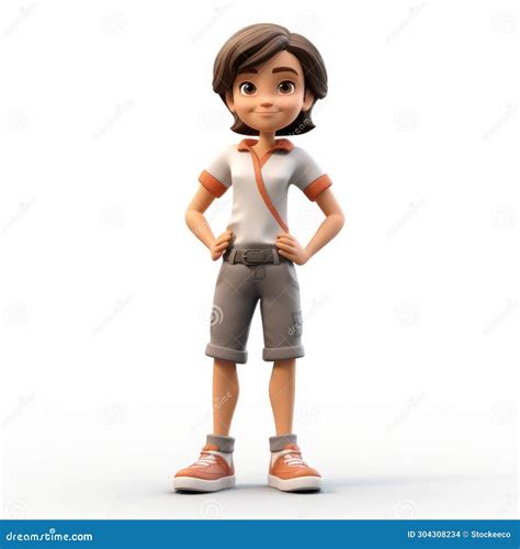 3d Render Of Mia Animated Female Character In Orange Shirt And Pants Stock Illustration