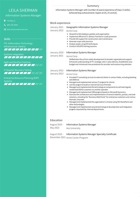Information Systems Manager Resume Examples And Templates