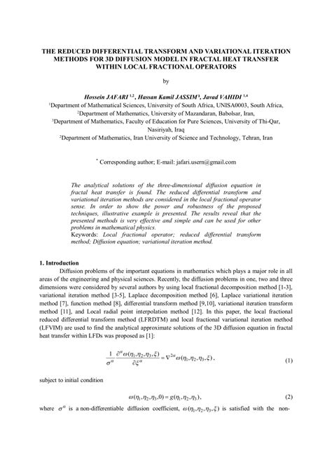 pdf the reduced differential transform and variational iteration methods for 3d diffusion