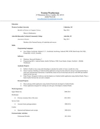 Trenton Weatherman Resume PDF