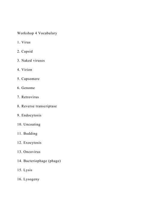 Workshop 4 Vocabulary1 Virus2 Capsid3 Naked Virus Docx