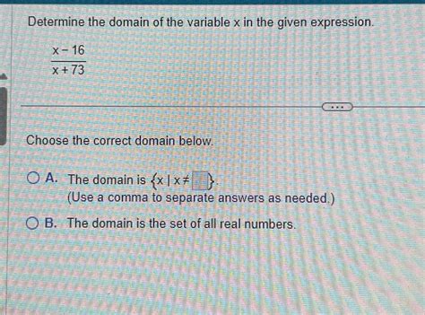 solved determine the domain of the variable x ﻿in the given