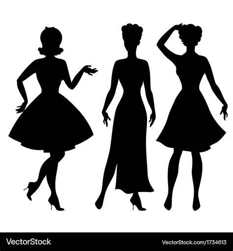 Silhouettes Of Beautiful Pin Up Girls 1950s Style Vector Image